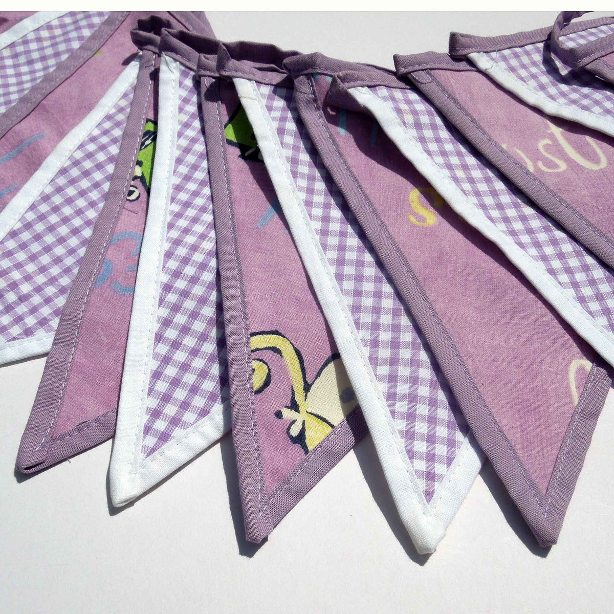 Cotton Bunting - Lilac Nursery Rhyme and Gingham - Handmade – Fabric ...