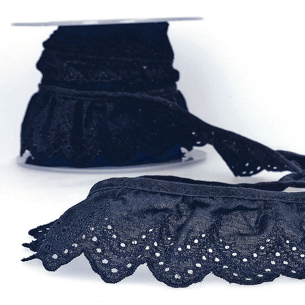 32mm Frilled Eyelet Lace - Navy Blue - Broderie Anglaise - Stephanoise ...