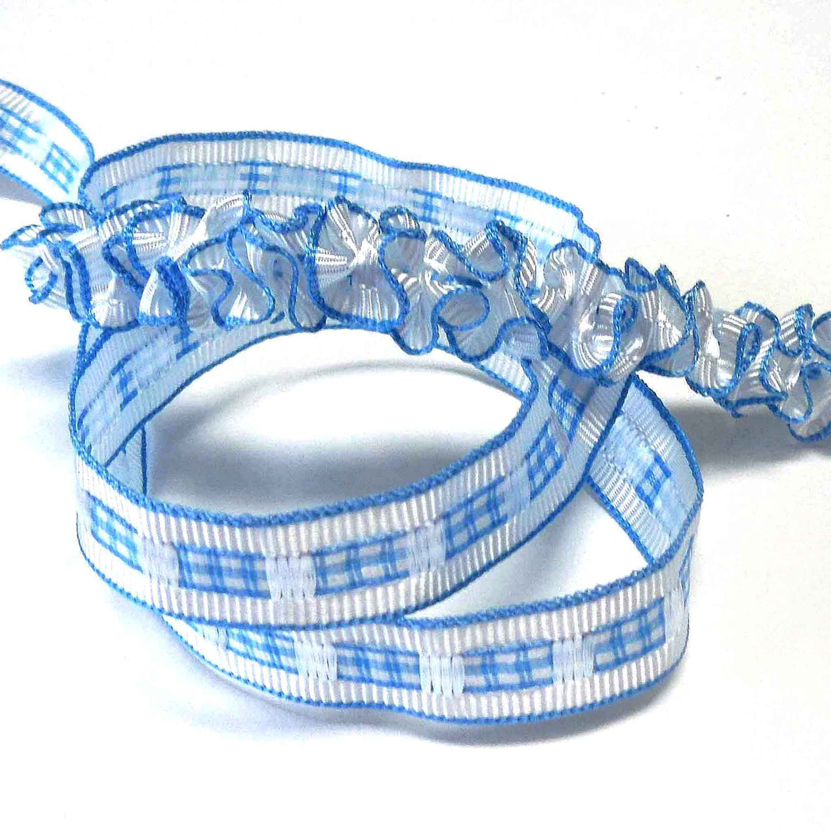 12mm Ruffle Gingham Ribbon - Sky Blue - Berisfords – Fabric and Ribbon