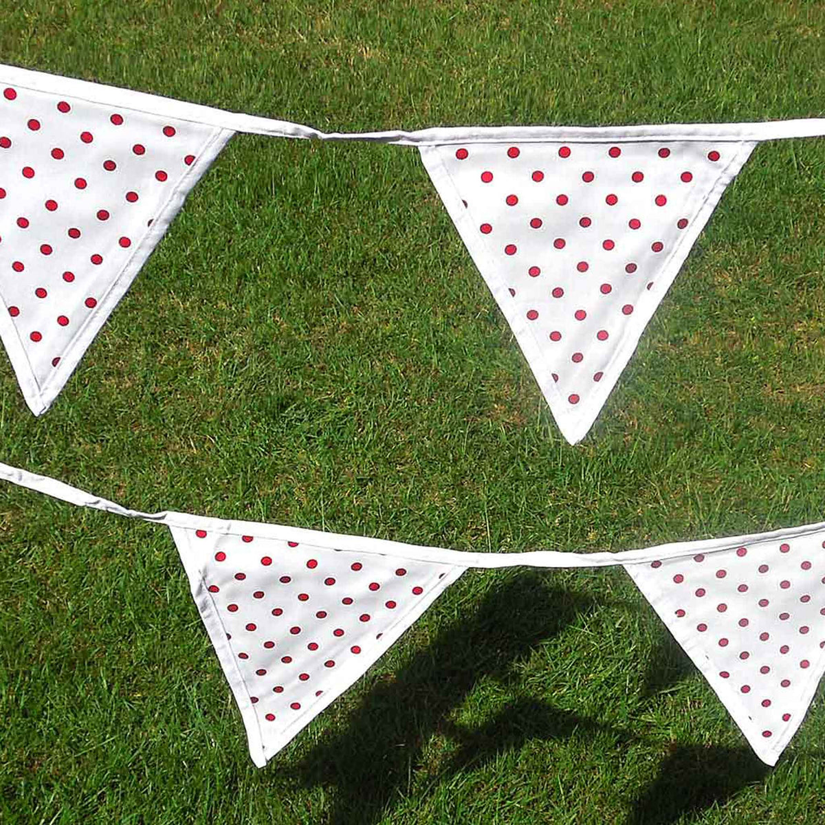 Cotton Bunting - Red on White - White Edging - Handmade – Fabric and Ribbon