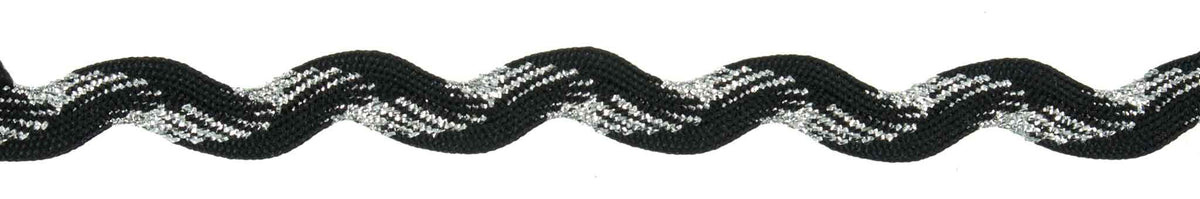 10mm Metallic Ric Rac - Black and Silver - Essential Trimmings – Fabric ...