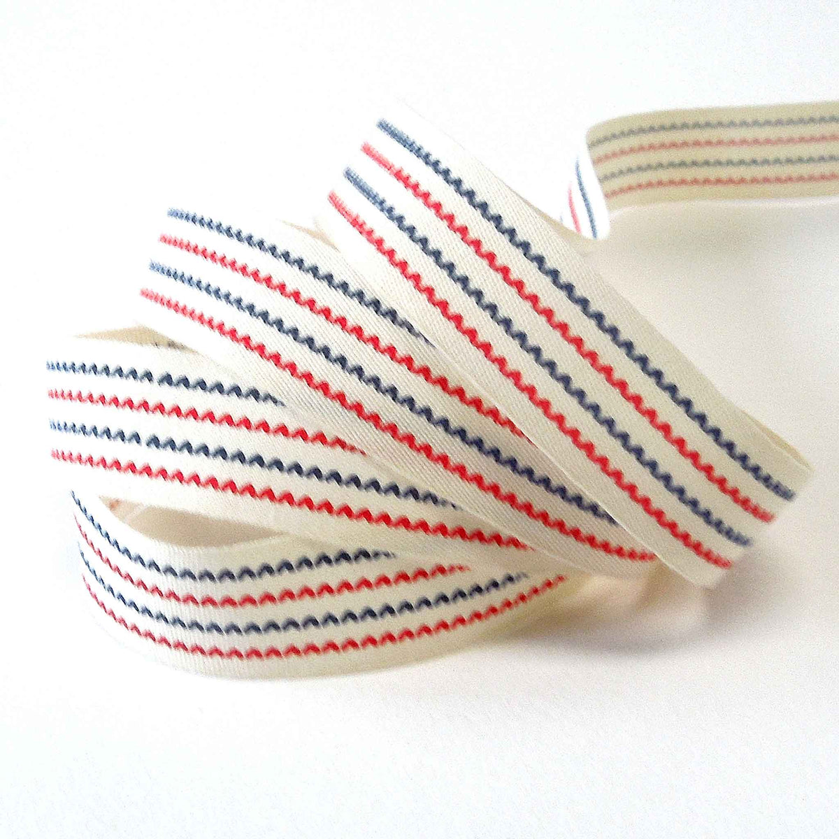 15mm Red and Blue Striped Cotton Ribbon – Fabric and Ribbon