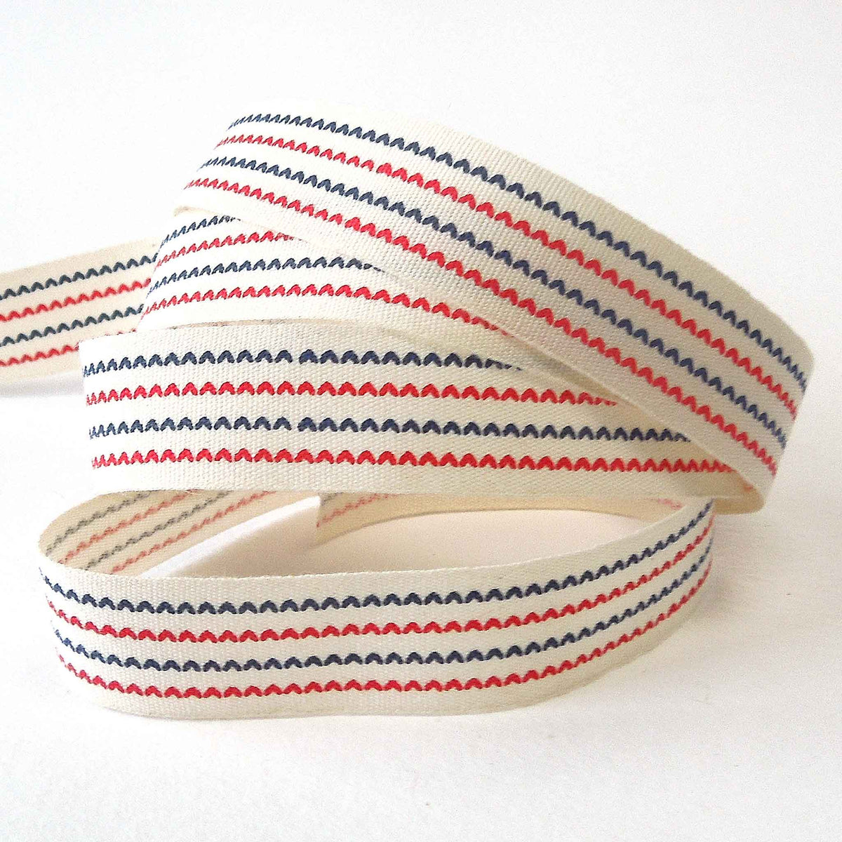 15mm Red and Blue Striped Cotton Ribbon – Fabric and Ribbon