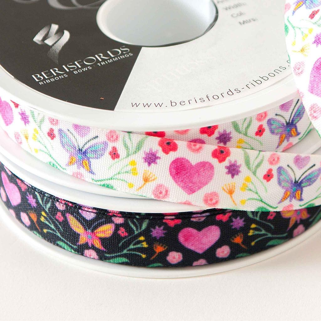 15mm Spring Bloom Ribbon - Black/Multi - Berisfords – Fabric and Ribbon