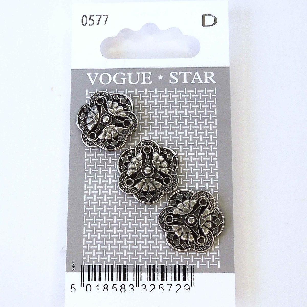 Vogue Star Buttons - Silver - 19mm - Pack of 3 - VS0577 – Fabric and Ribbon