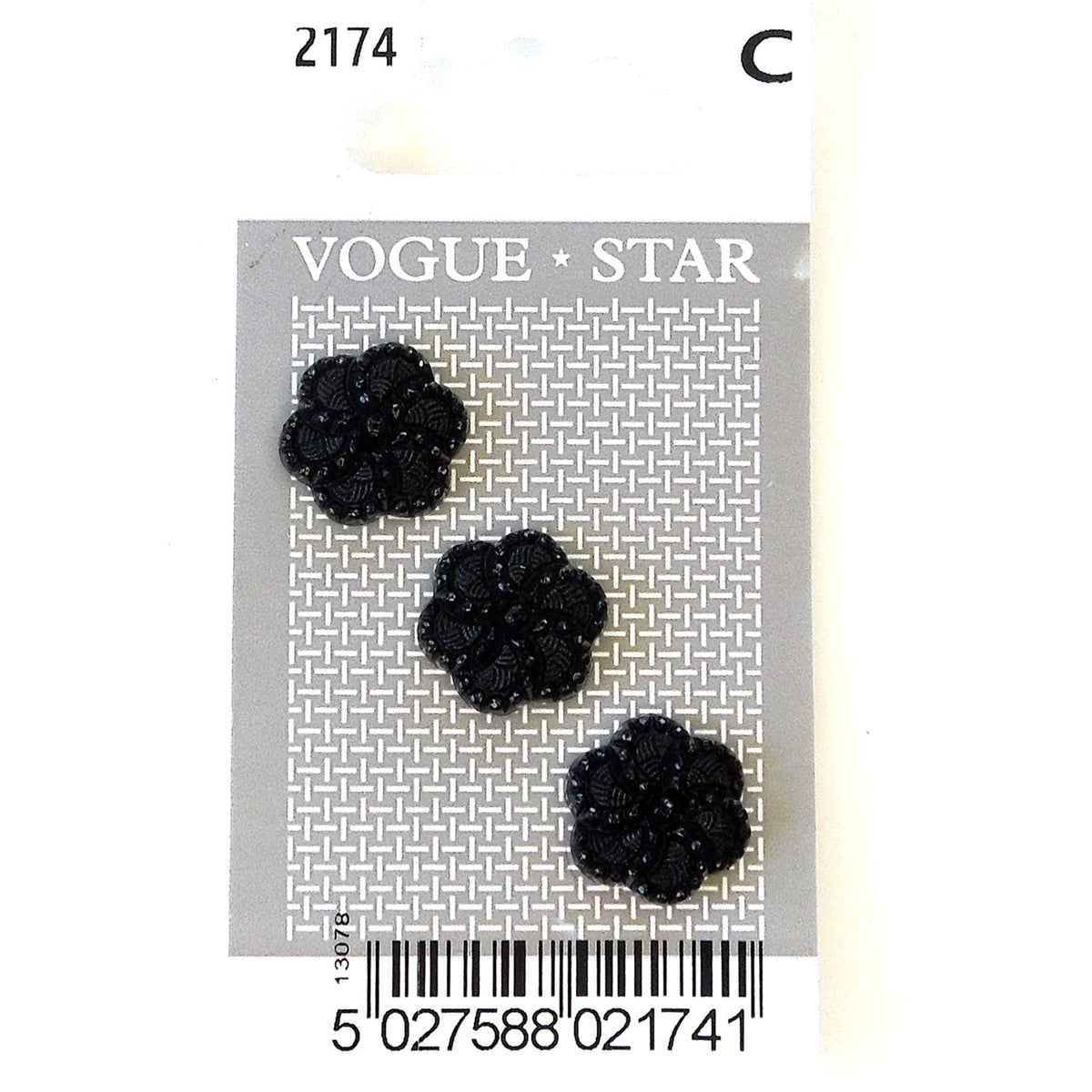Vogue Star Buttons - Black Sparkle - 15mm - Pack of 3 - VS2174 – Fabric ...