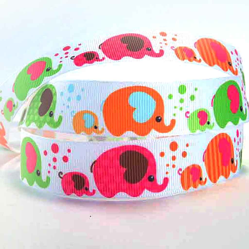 22mm Kid's Bright Elephant and Bubbles Ribbon - Grosgrain – Fabric and ...