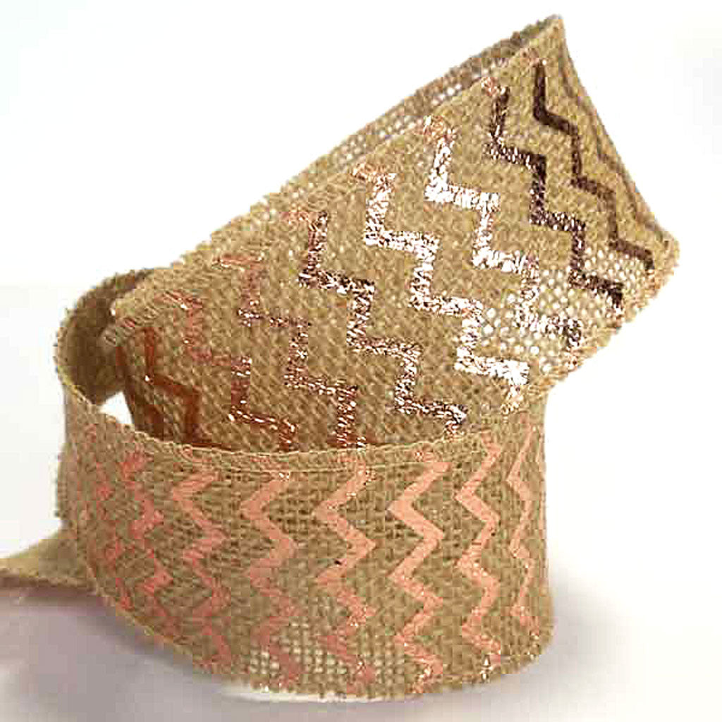 50 mm Gold Chevron Hessian Trim, 2 inch Rose Gold Metallic Zig Zag Bur ...