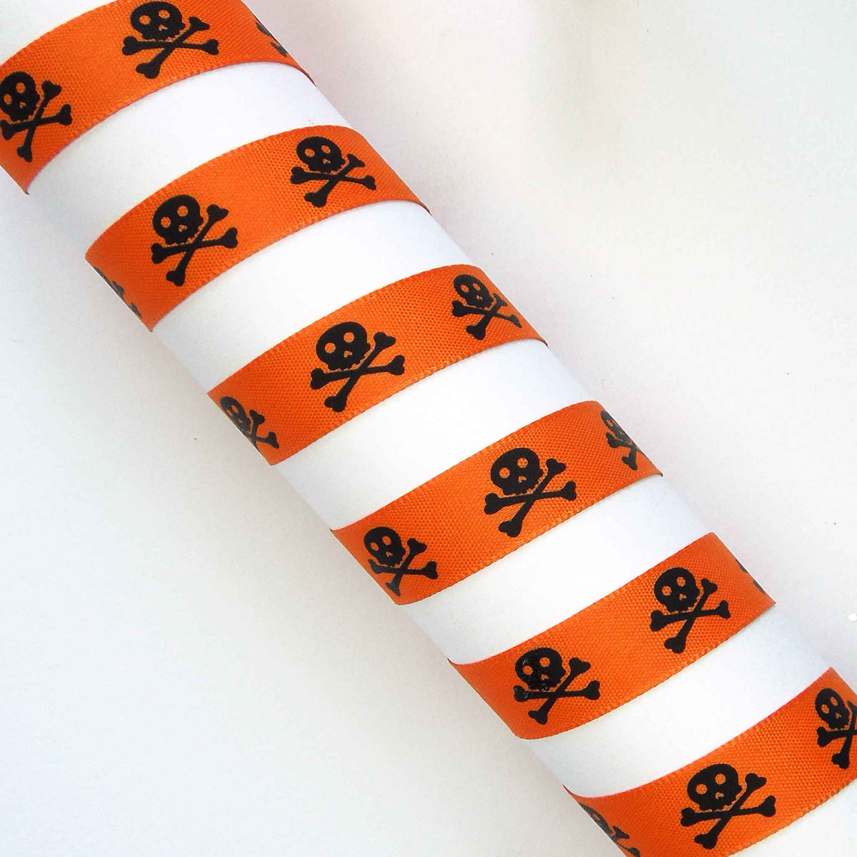 15mm Skull and Crossbones Pirate Ribbon - Black/Orange- Berisfords ...