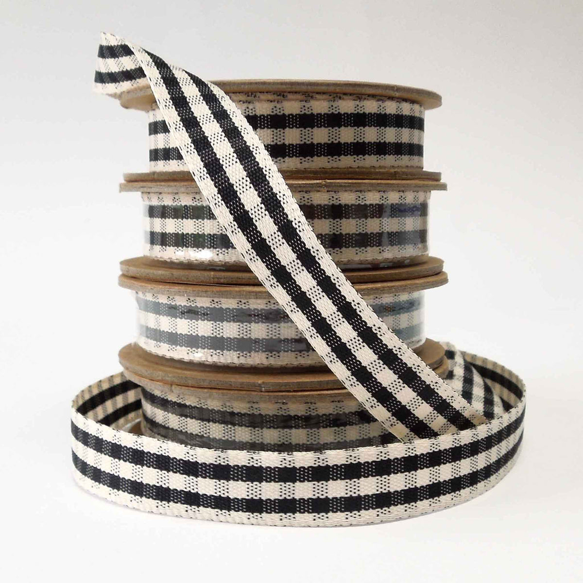 15mm Rustic Gingham Ribbon - Black - Berisfords - 4 Metre Reel – Fabric ...