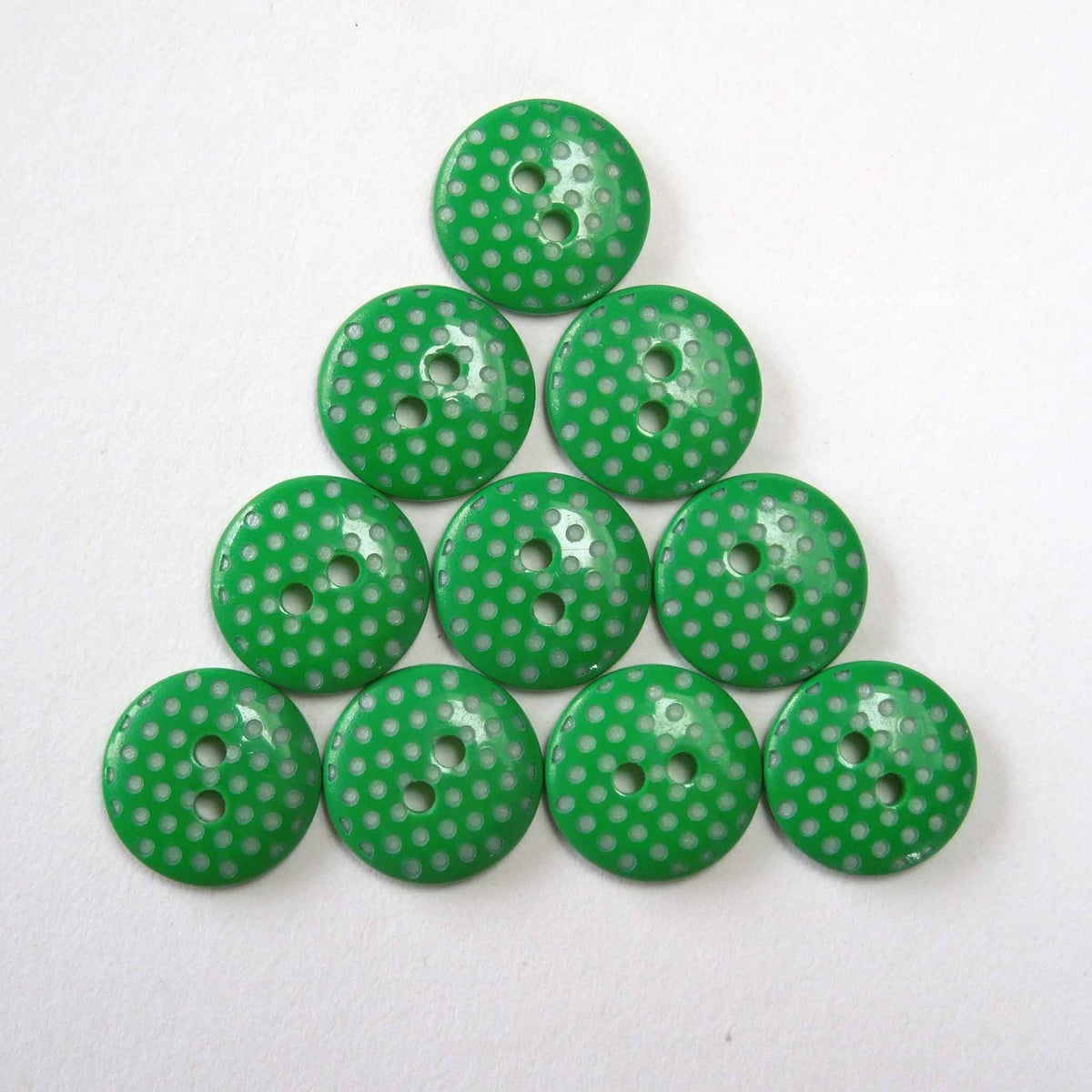 15mm Green Microdot Buttons - Pack of 12 - Green Small Polka Dot Butto ...