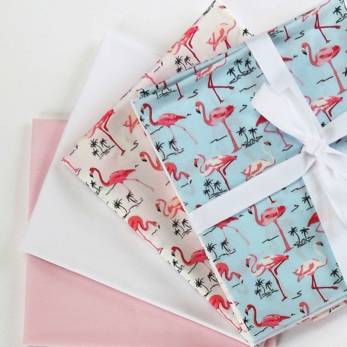 Blue and White Flamingo Fat Quarter Bundle - Rose & Hubble, 4 Fat Quar ...