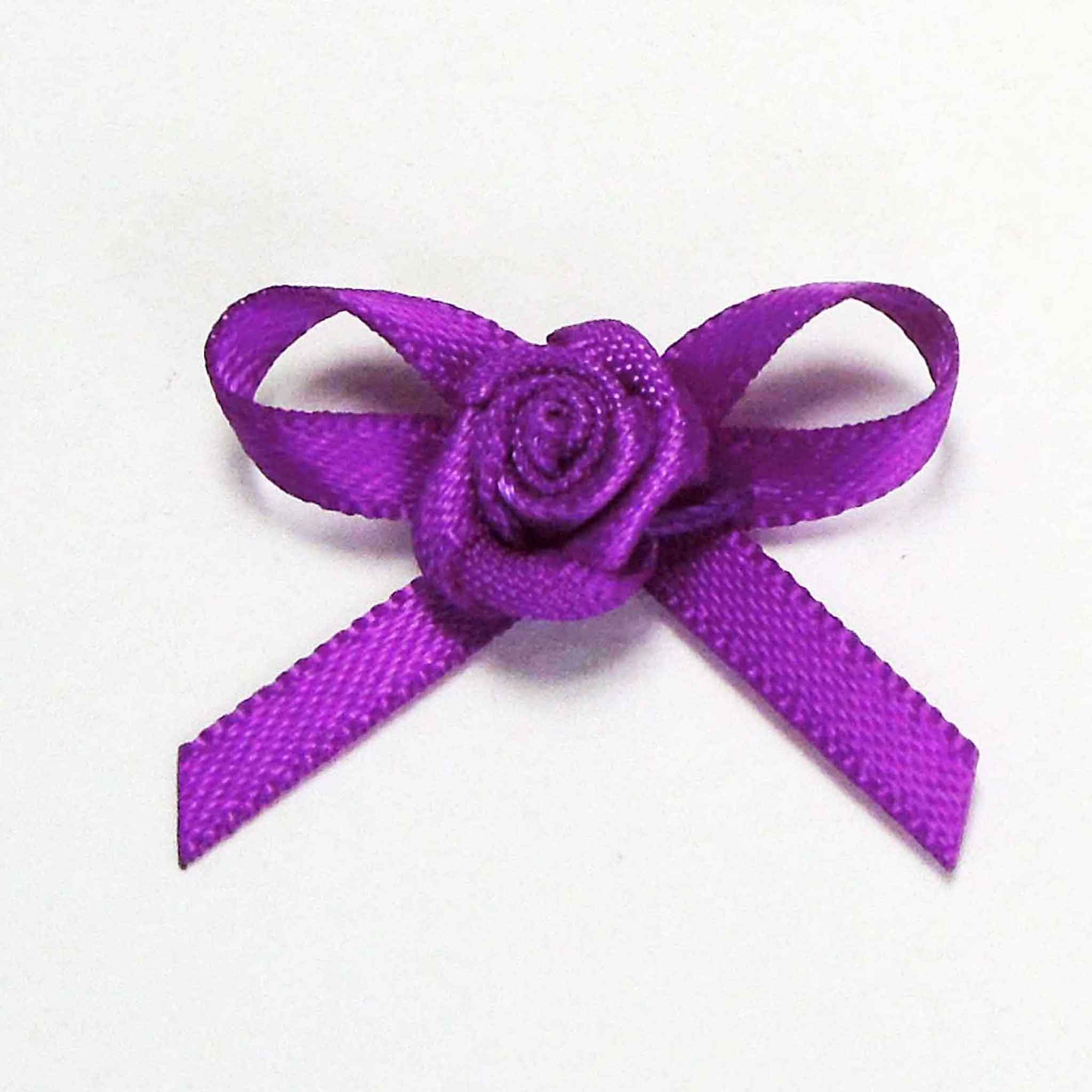 Small Ribbon Bow with Rose - Purple - Pack of 15 – Fabric and Ribbon