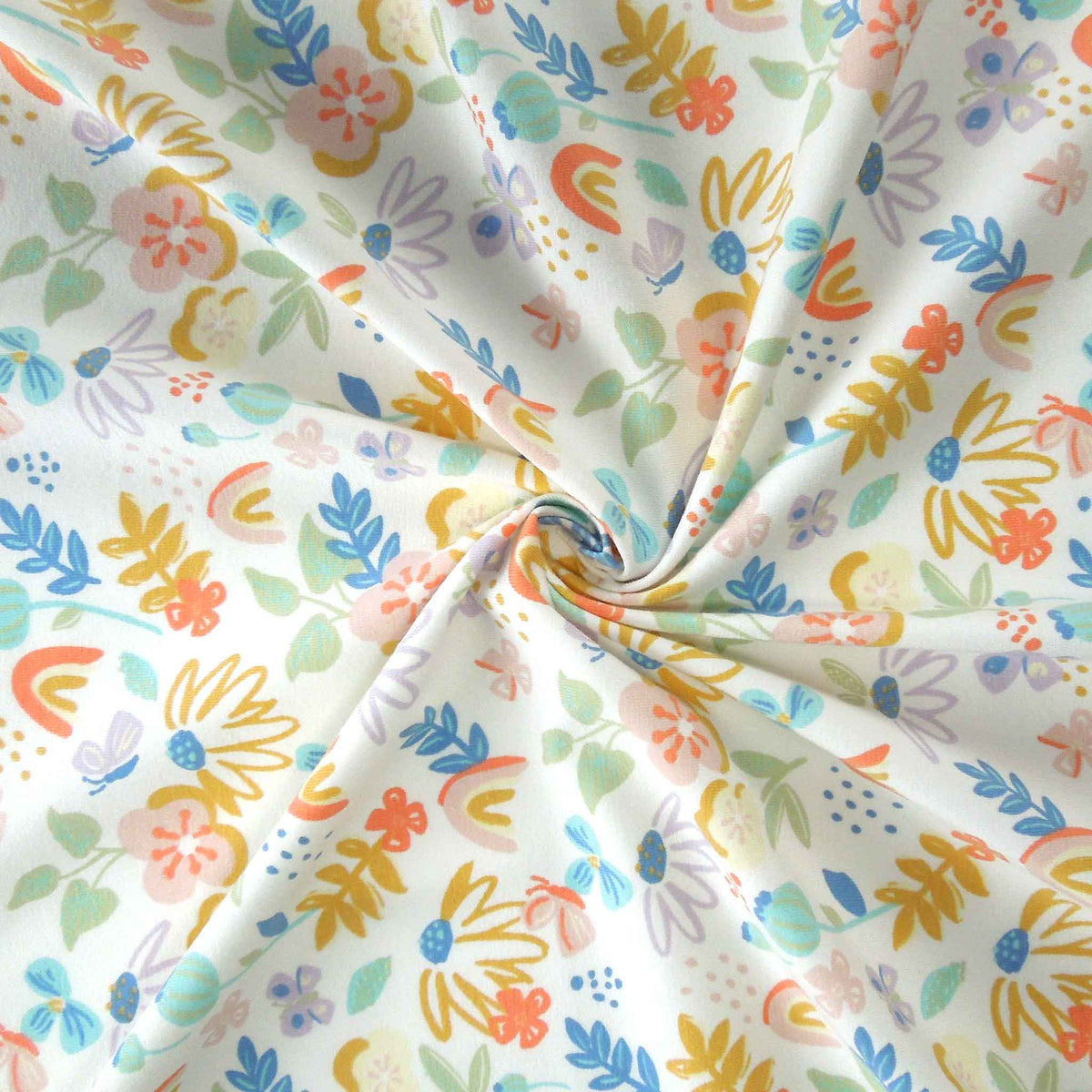 Flowers and Butterflies - Ecru- Cotton Jersey - John Louden – Fabric ...