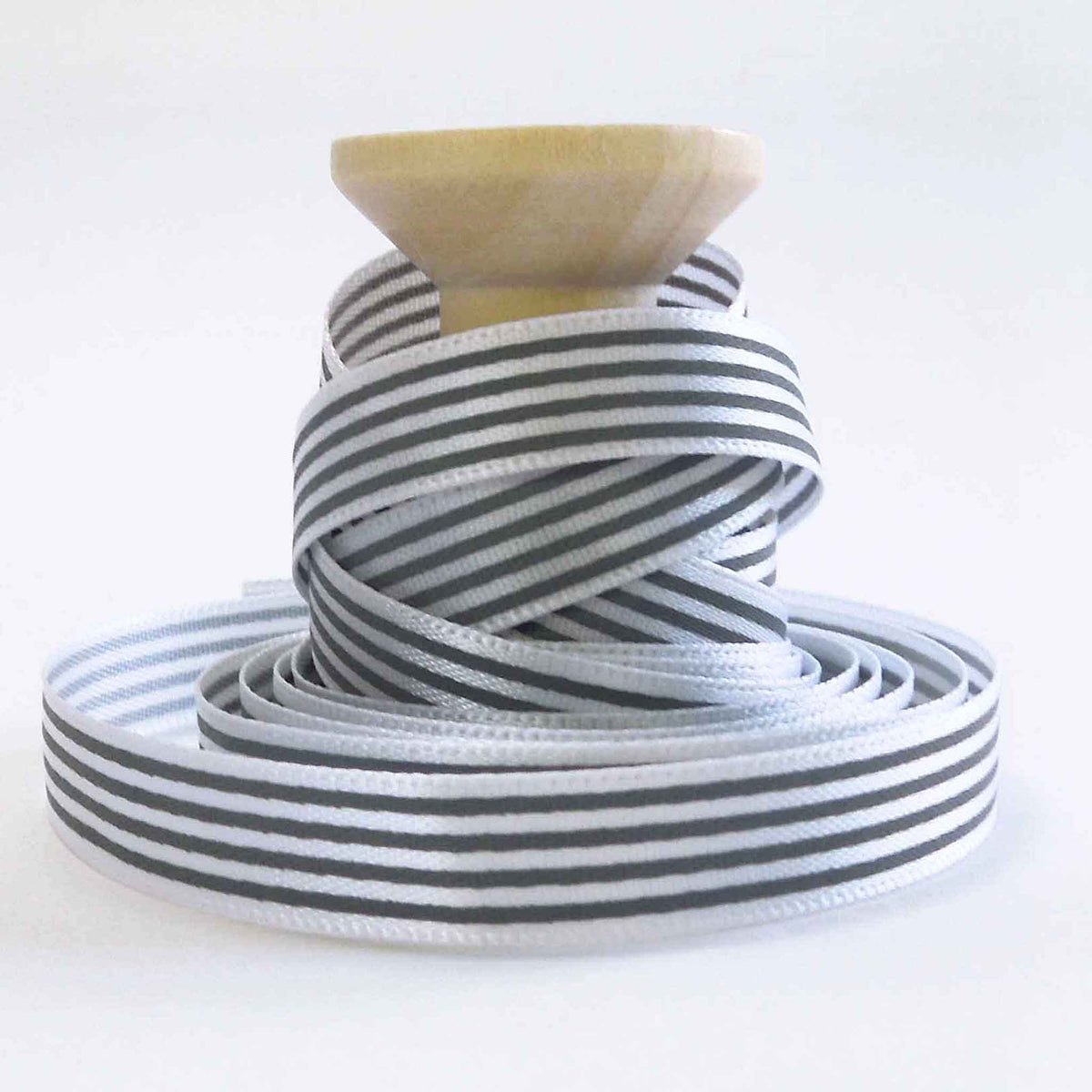 10mm Grey Striped Craft Ribbon on Wooden Bobbin - 2 Metres – Fabric and ...